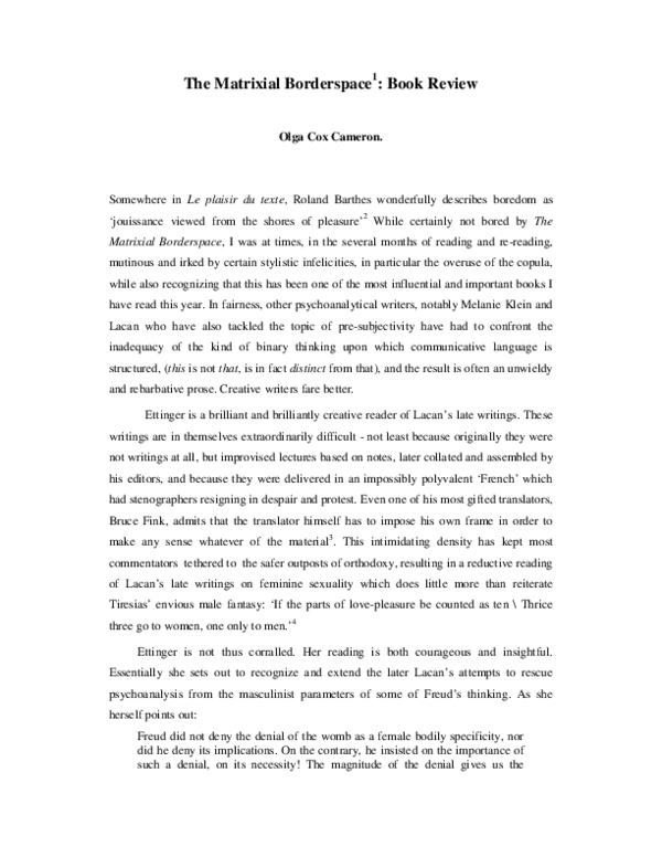 (PDF) The Matrixial Borderspace: Book Review