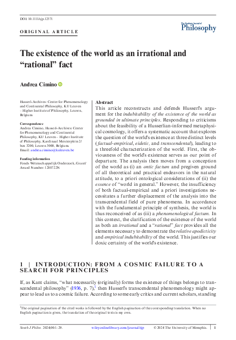 (PDF) The Existence of the World as an Irrational and 'Rational' Fact