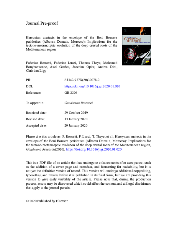 (PDF) Hercynian anatexis in the envelope of the Beni Bousera ...