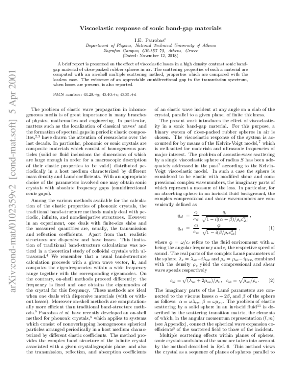(PDF) Viscoelastic response of sonic band-gap materials