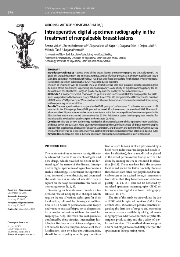 (PDF) Intraoperative digital specimen radiography in the treatment of ...