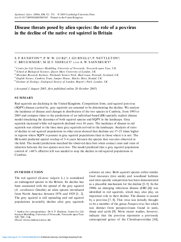 (PDF) Disease threats posed by alien species: the role of a poxvirus in ...