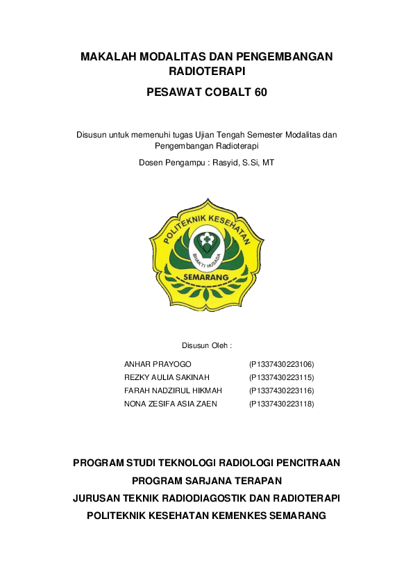 (PDF) MAKALAH MODALITAS DAN PENGEMBANGAN RADIOTERAPI PESAWAT COBALT 60