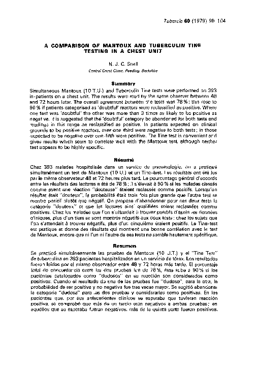 (PDF) A comparison of mantoux and tuberculin tine testing in a chest unit