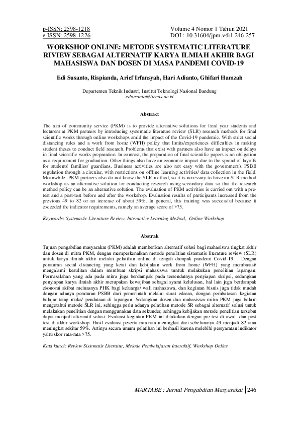(PDF) Workshop Online: Metode Systematic Literature Riview Sebagai Alternatif Karya Ilmiah Akhir ...