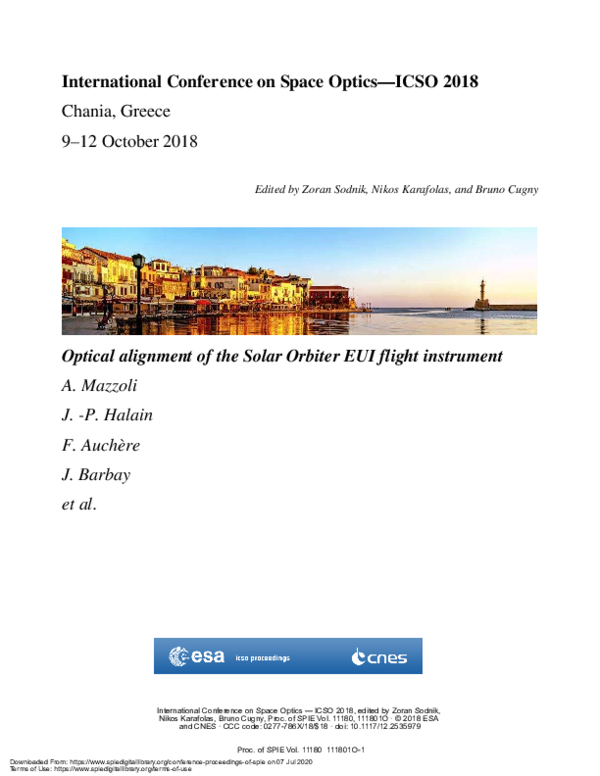 (PDF) Optical alignment of the Solar Orbiter EUI flight instrument