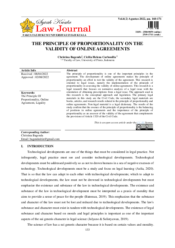 (PDF) The Perspective of the Principle of Proportionality on the ...