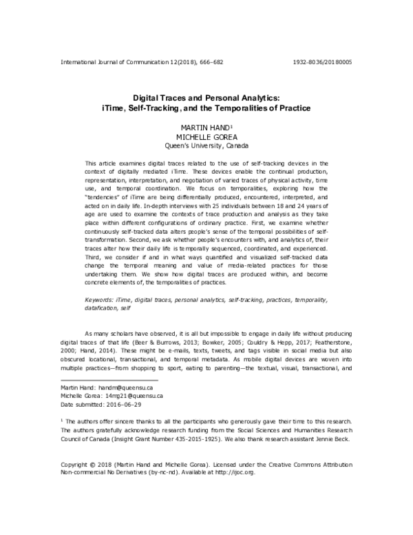 (PDF) Digital Traces and Personal Analytics : iTime , Self-Tracking ...