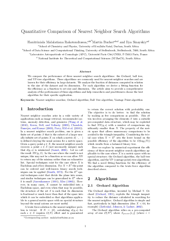 (PDF) Quantitative Comparison of Nearest Neighbor Search Algorithms