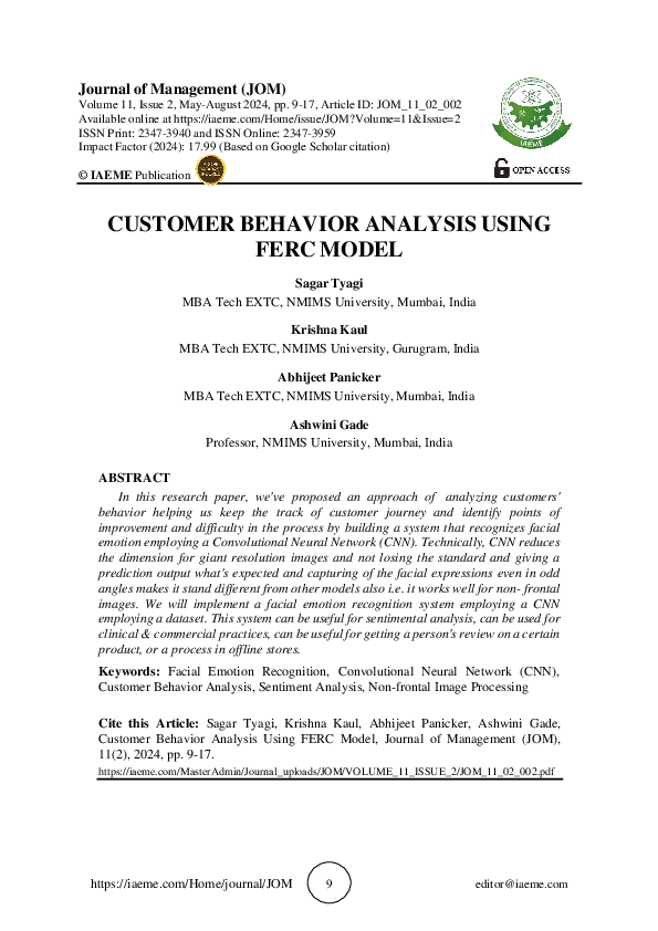 Pdf Customer Behavior Analysis Using Ferc Model