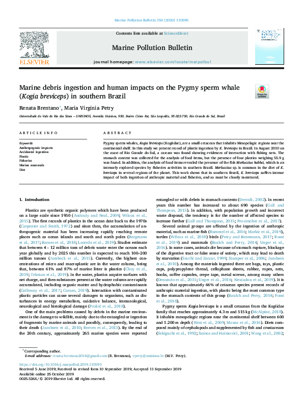 (PDF) Marine debris ingestion and human impacts on the Pygmy sperm ...