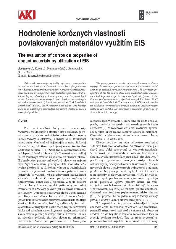 The evaluation of corrosion properties of coated materials by utilization of EIS