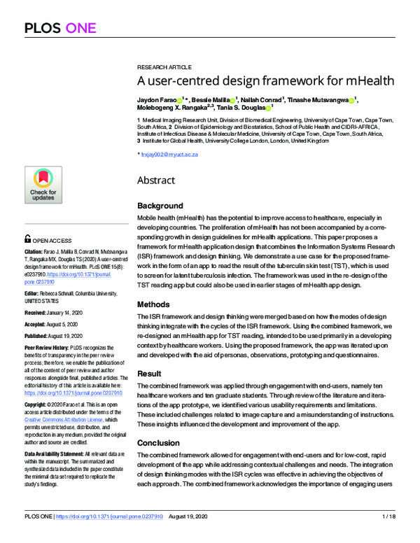 (PDF) A user-centred design framework for mHealth
