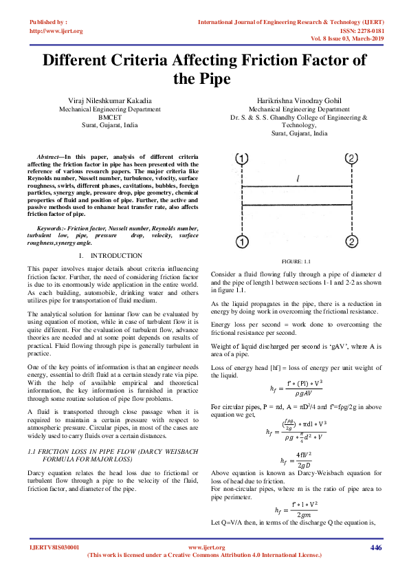 (PDF) Different Criteria Affecting Friction Factor ofthe Pipe
