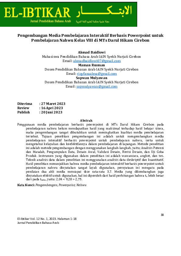(PDF) Pengembangan Media Pembelajaran Interaktif Berbasis Powerpoint untuk Pembelajaran Nahwu ...