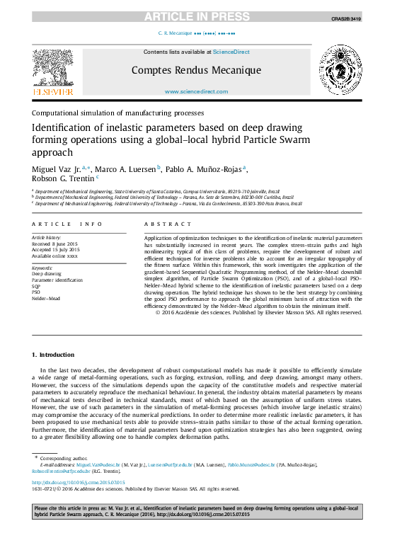 (PDF) Identification of inelastic parameters based on deep drawing ...
