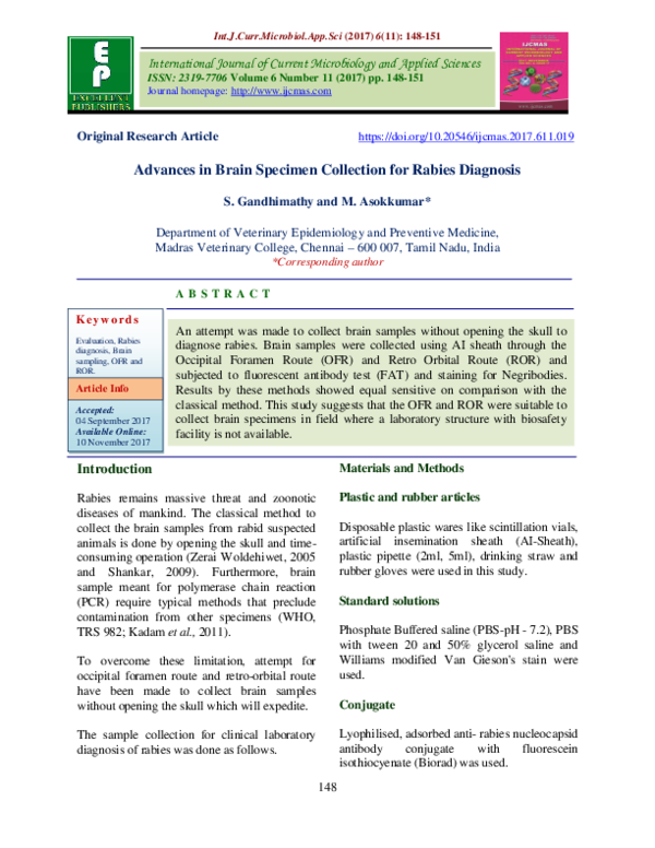 (PDF) Advances in Brain Specimen Collection for Rabies Diagnosis
