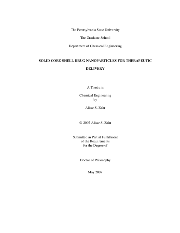 (PDF) Solid Core-Shell Drug Nanoparticles for Therapeutic Delivery