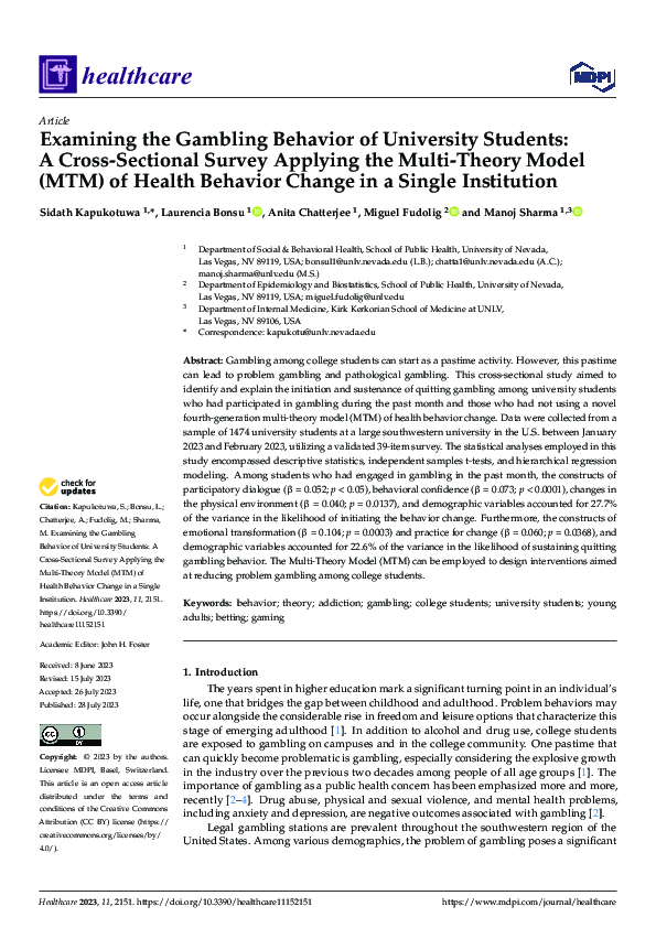(PDF) Examining the Gambling Behavior of University Students: A Cross ...
