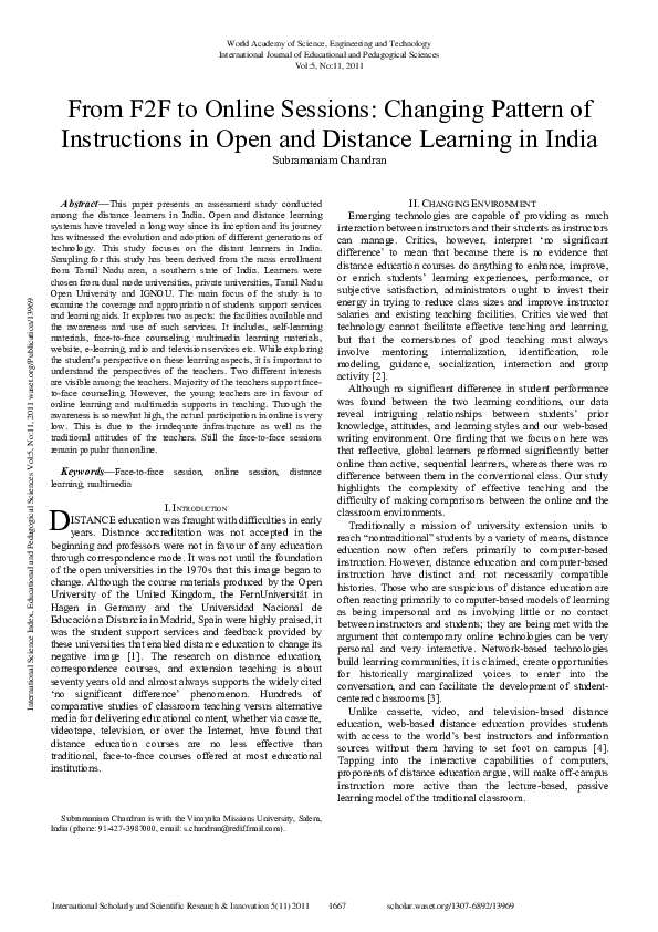 (PDF) From F2F to Online Sessions: Changing Pattern of Instructions in Open and Distance ...
