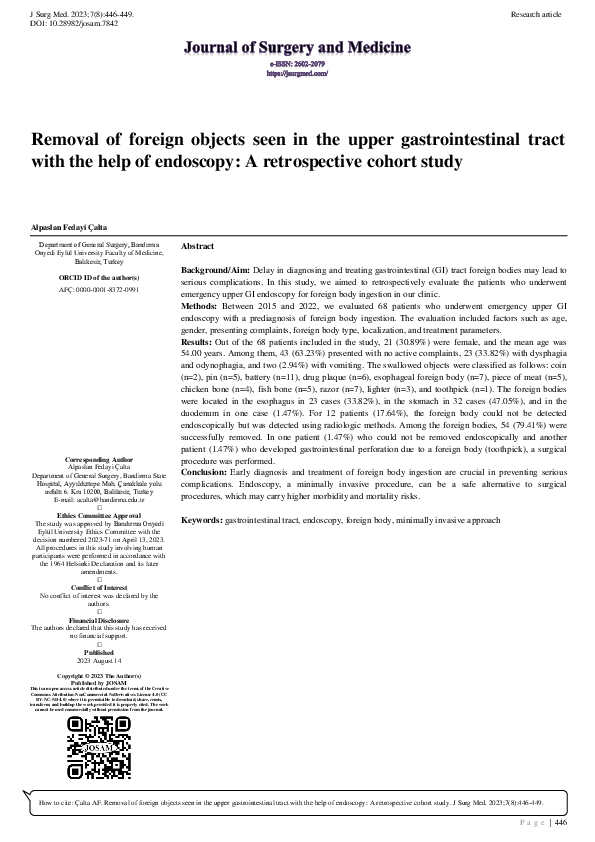 (PDF) Removal of foreign objects seen in the upper gastrointestinal ...