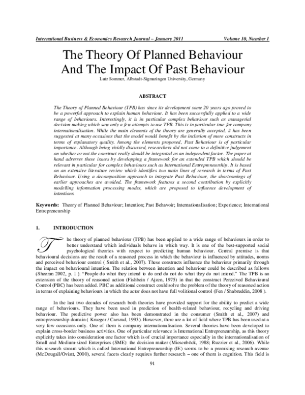 (PDF) The Theory Of Planned Behaviour And The Impact Of Past Behaviour