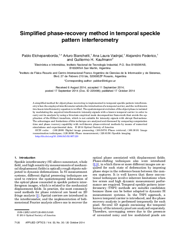 (PDF) Simplified phase-recovery method in temporal speckle pattern interferometry