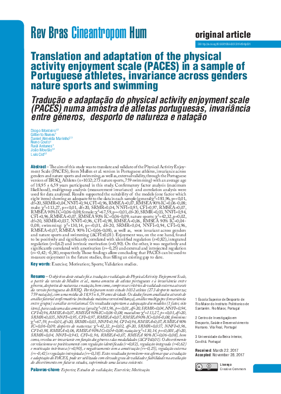 (PDF) Translation and adaptation of the physical activity enjoyment ...