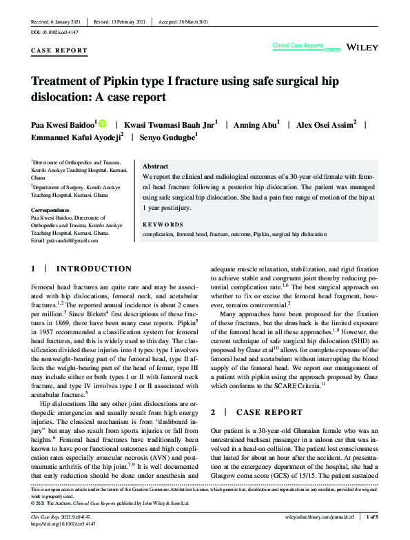 (PDF) Safe Surgical Hip Dislocation for Pipkin Type I Fracture