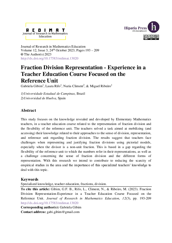 (PDF) Fraction Division Representation-Experience in a Teacher ...