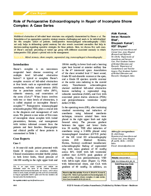 Role of perioperative echocardiography in repair of incomplete shone ...