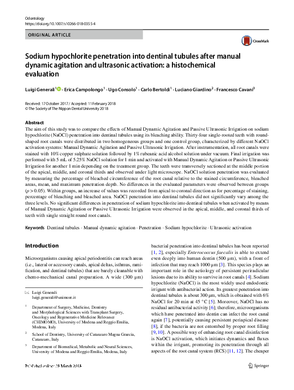(PDF) Sodium hypochlorite penetration into dentinal tubules after ...