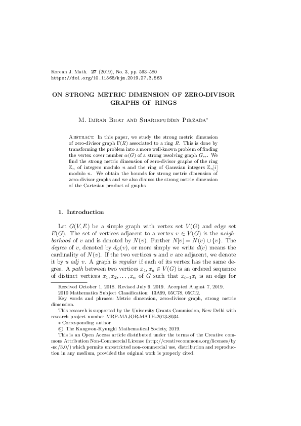 Pdf On Strong Metric Dimension Of Zero Divisor Graphs Of Rings