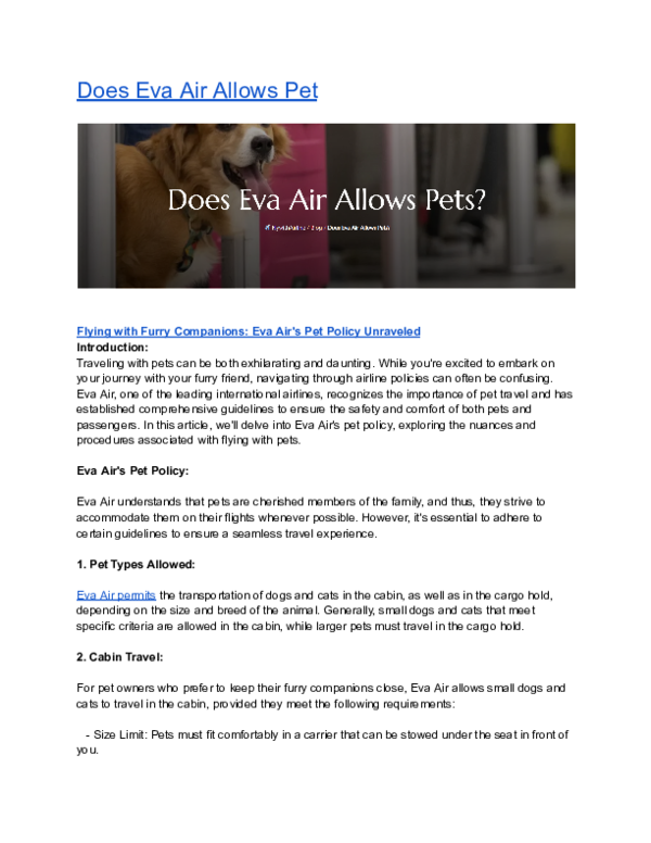 (PDF) Does Eva Air Allows Pet Flying with Furry Companions: Eva Air's ...