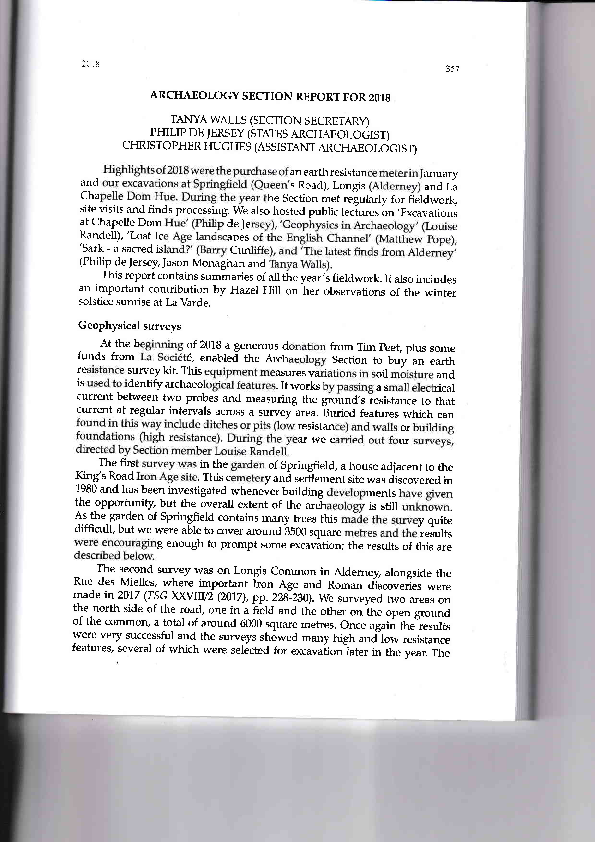 (PDF) Archaeology Section Report for 2018