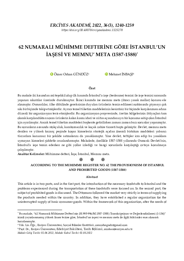 (PDF) According to the Muhimme Book No. 62 the Provisionism and ...