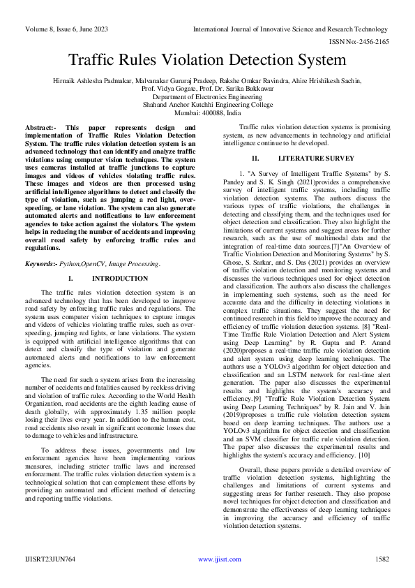 (PDF) Traffic Rules Violation Detection System