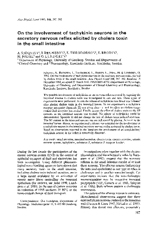 (PDF) On the involvement of tachykinin neurons in the secretory nervous ...