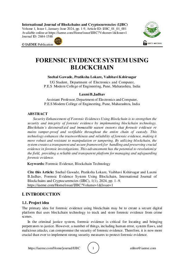 Pdf Forensic Evidence System Using Blockchain