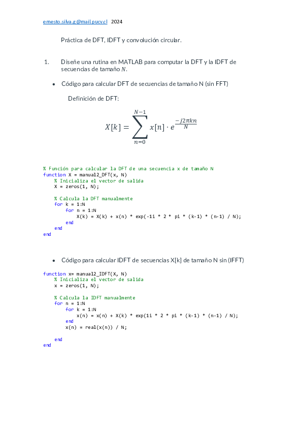 (PDF) Práctica de DFT, IDFT y convolución circular