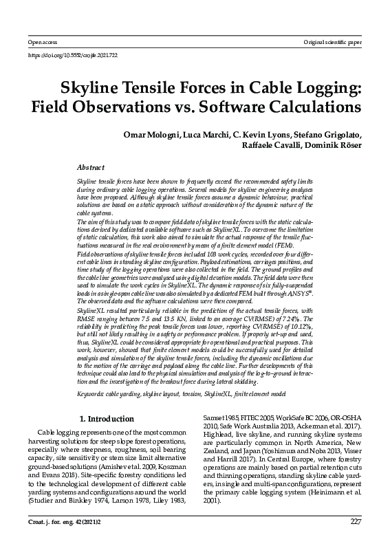 (PDF) Skyline Tensile Forces in Cable Logging
