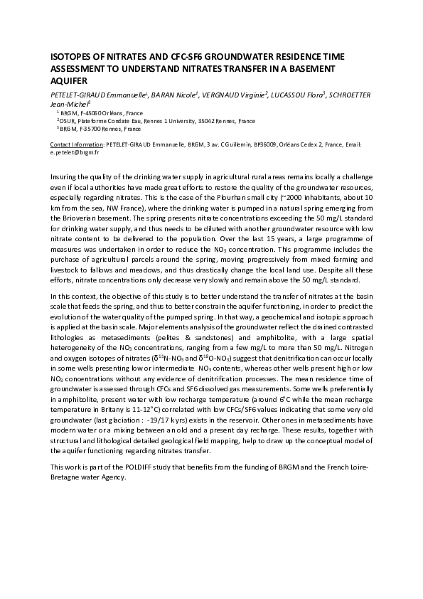 Isotopes of nitrates and cfc-sf6 groundwater residence time assessment ...