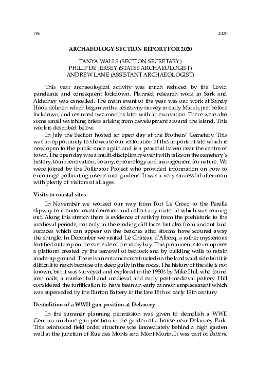 (PDF) Archaeology Section Report for 2020