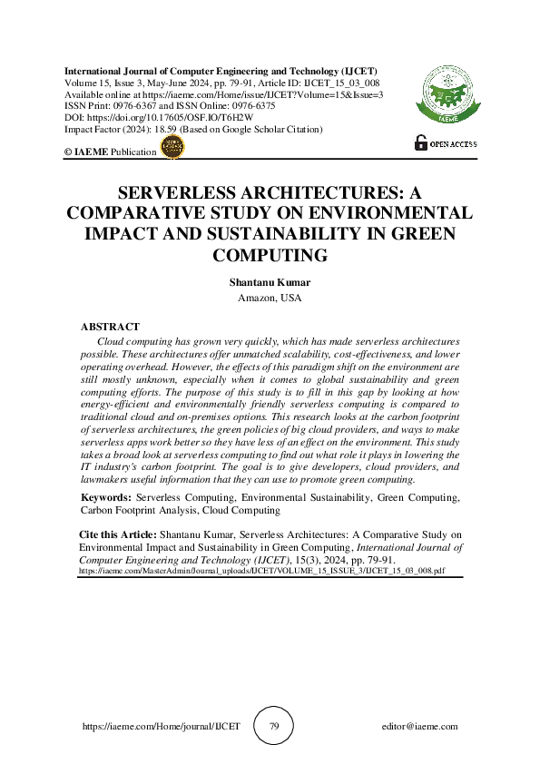 (PDF) SERVERLESS ARCHITECTURES: A COMPARATIVE STUDY ON ENVIRONMENTAL IMPACT AND SUSTAINABILITY ...
