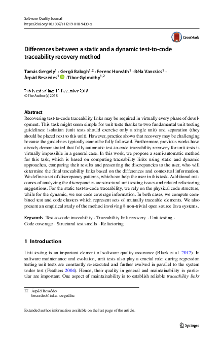 (PDF) Differences between a static and a dynamic test-to-code ...