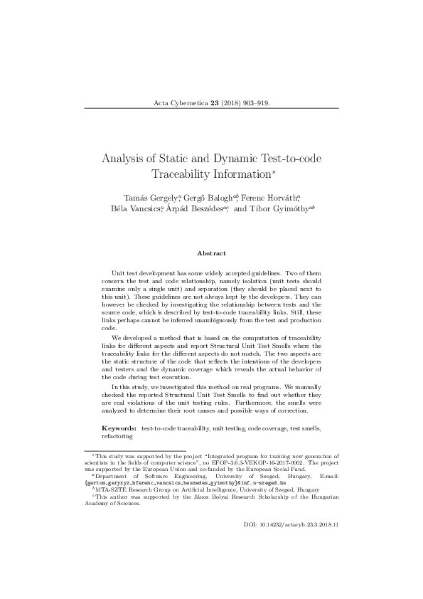 (PDF) Analysis of Static and Dynamic Test-to-code Traceability Information