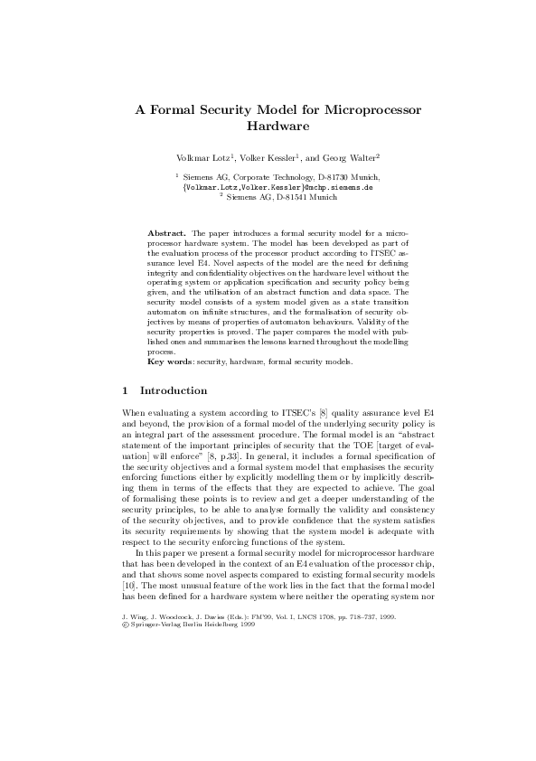 (PDF) A formal security model for microprocessor hardware