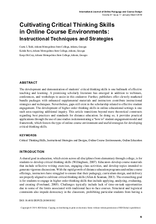 (PDF) Cultivating Critical Thinking Skills in Online Course Environments
