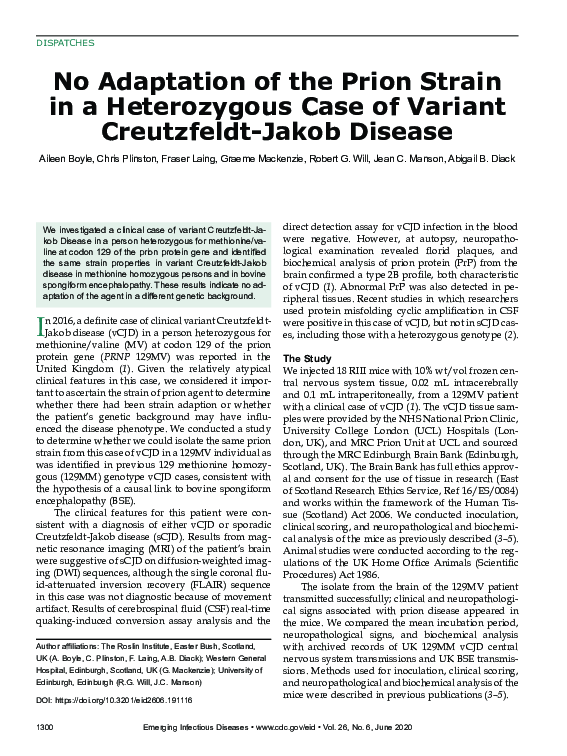 (PDF) No Adaptation of the Prion Strain in a Heterozygous Case of ...