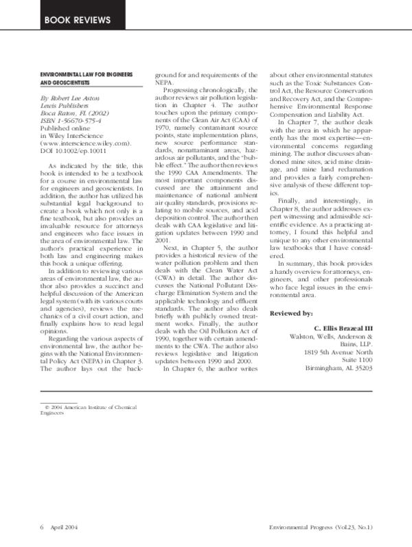 (PDF) Environmental Law for Engineers and Geoscientists